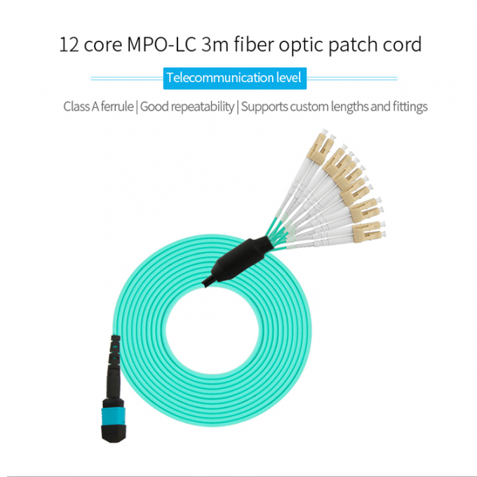 3M 12 Core Multi Mode MPO To LC 3mm Optic Fiber Patch Cord